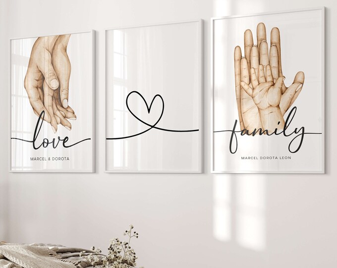 3x Poster Set With Names Personal Family Love Poster Print Watercolor ...