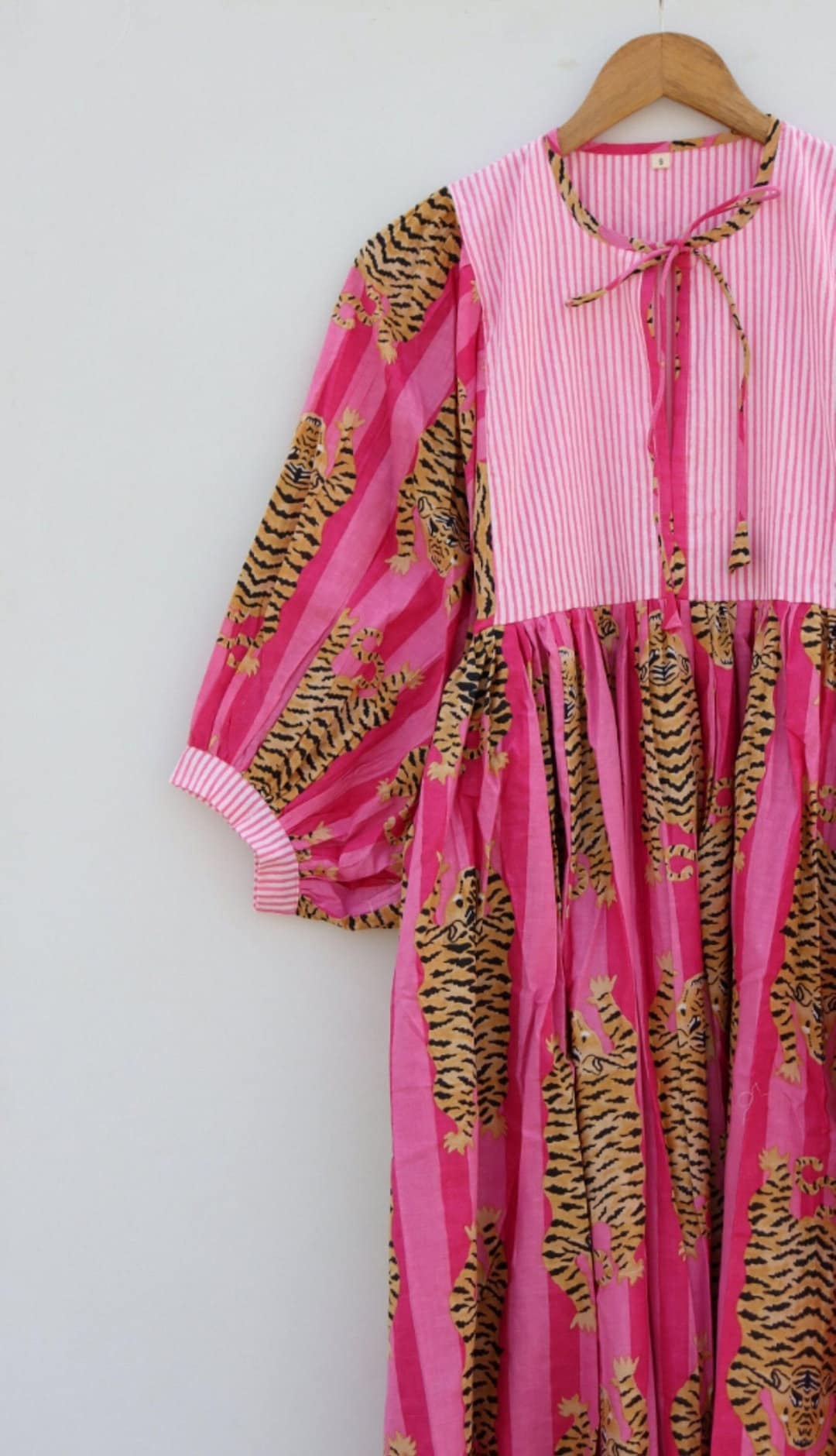 Pink Stripes Tiger Midi Dress, Mini Dress, Long Block Print Dress, Deep ...