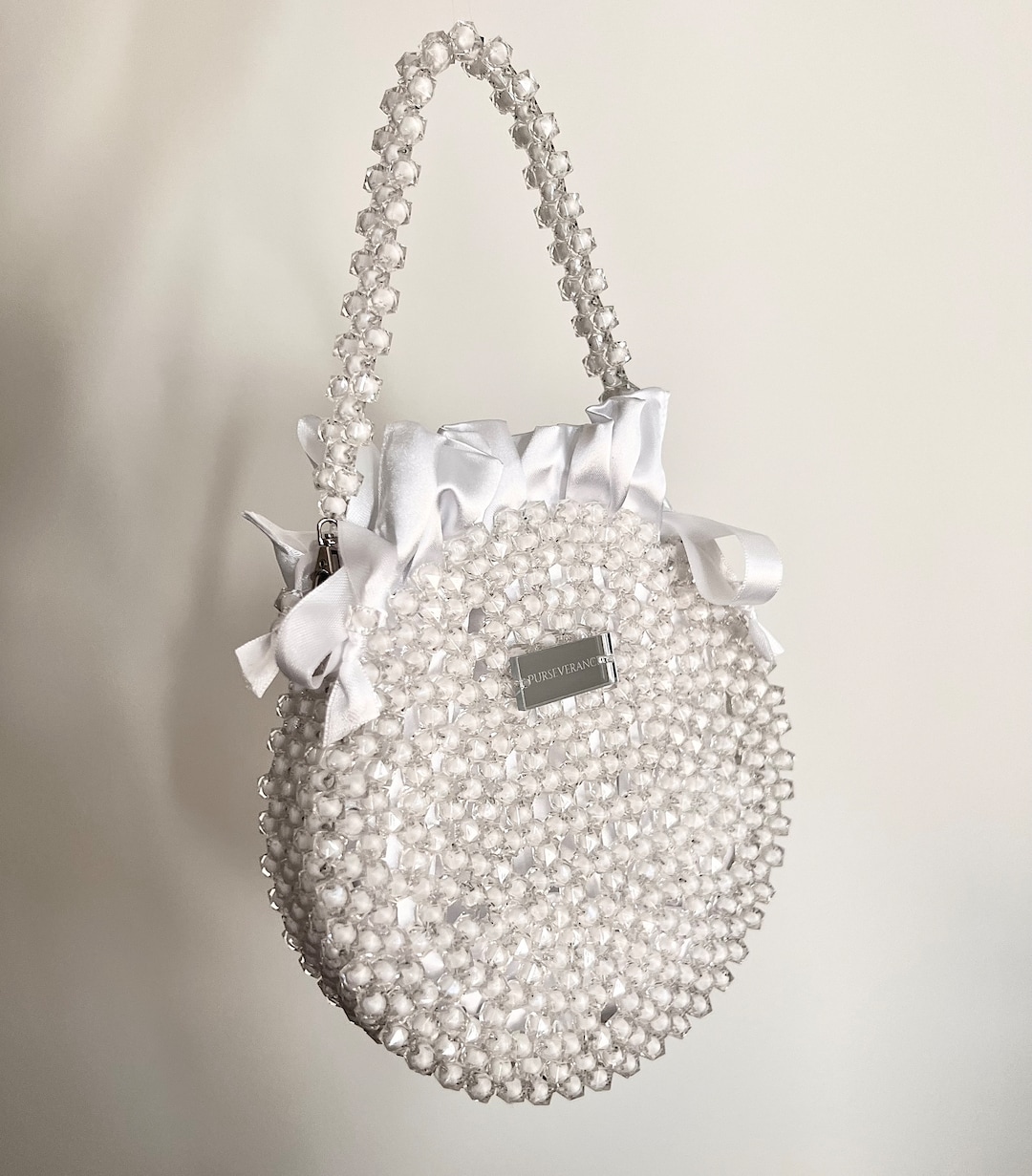 White Bead Bag, Acrylic Bead Bag, Wedding Bag, Unique Gift, Special ...