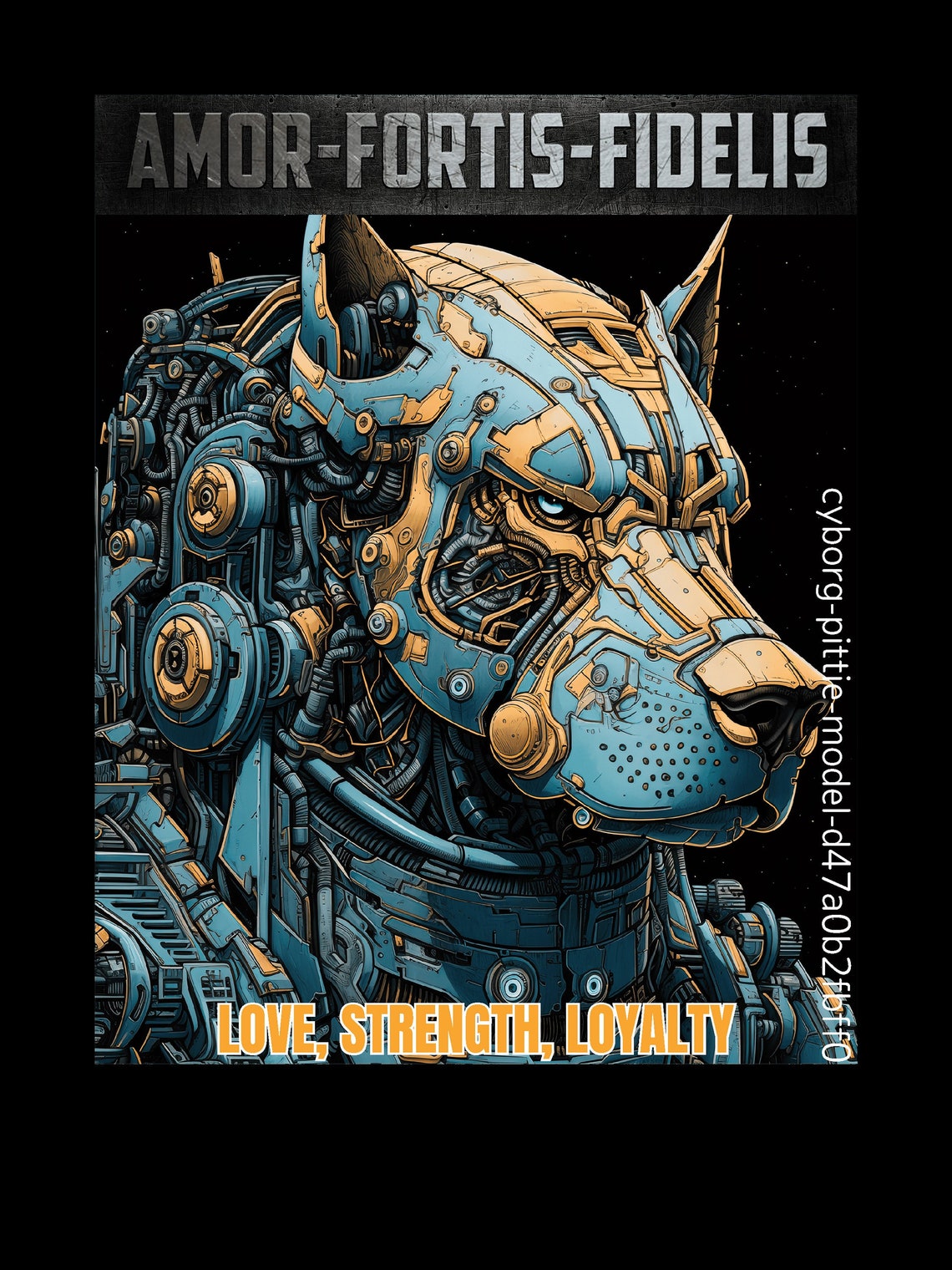 Exclusive Cyborg Pitbull Tee: Amor Fortis Fidelis, AI Generated Unique ...