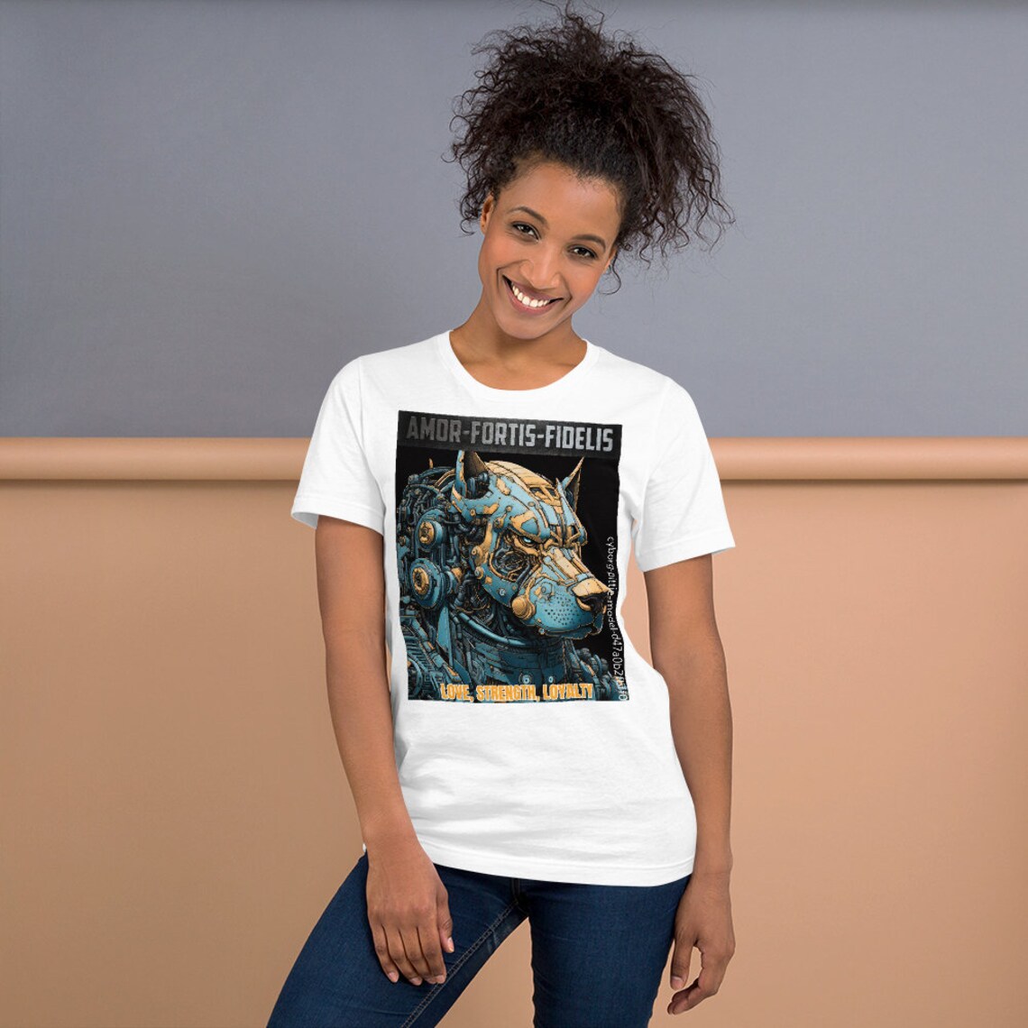 Exclusive Cyborg Pitbull Tee: Amor Fortis Fidelis, AI Generated Unique ...