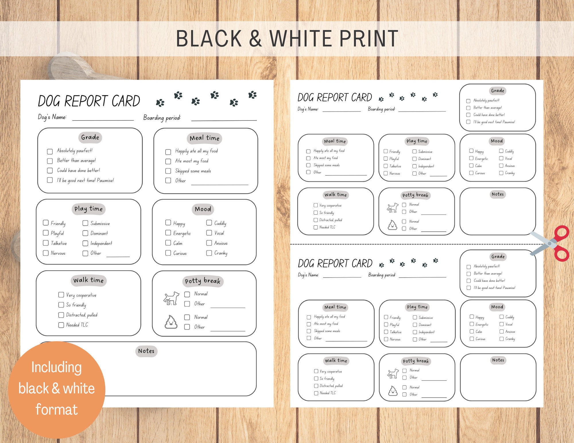 Dog Boarding Report Card, Dog Daycare Report Card, Pet Sitter Card, US ...