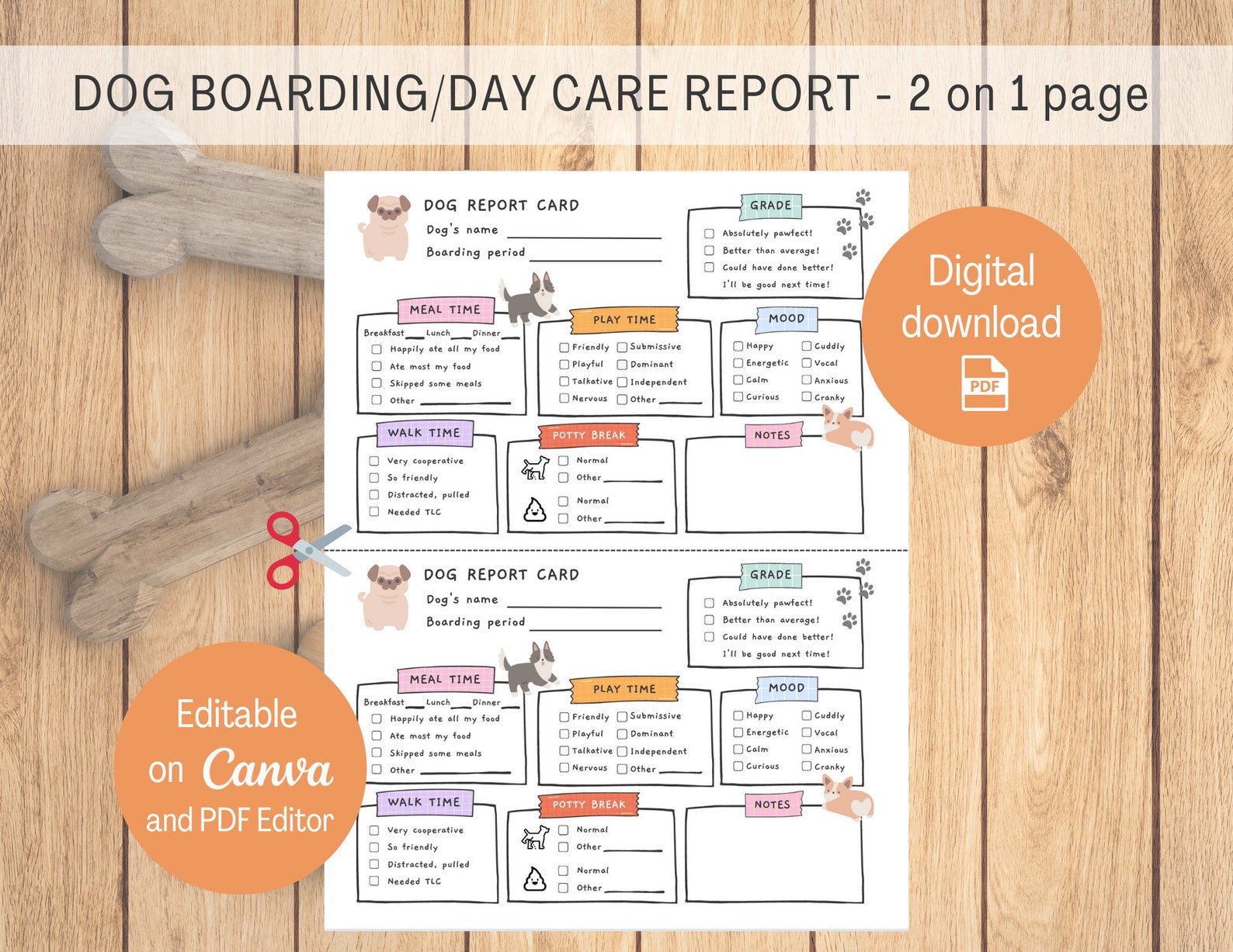 Dog Boarding Report Card, Dog Daycare Report Card, Pet Sitter Card, US ...