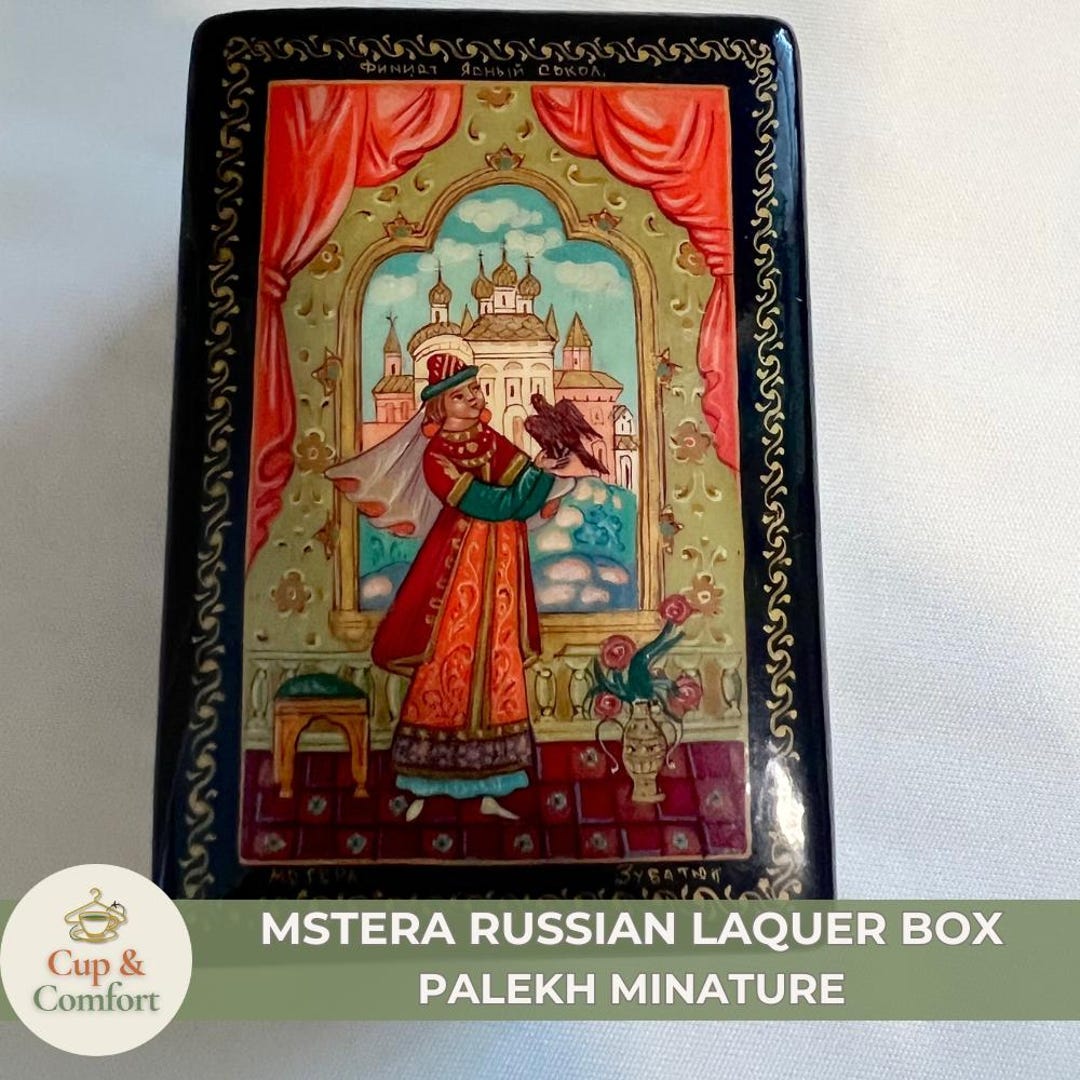 Vintage Russian Palekh Box| Black Laquered Paper Mache| 1950's Mstera ...
