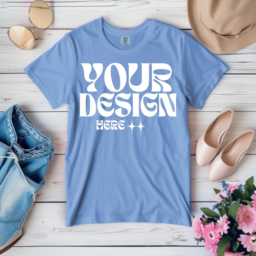 Comfort Colors C1717 Blue Jean Mockup Blank Flat Lay Indoors Mockup ...