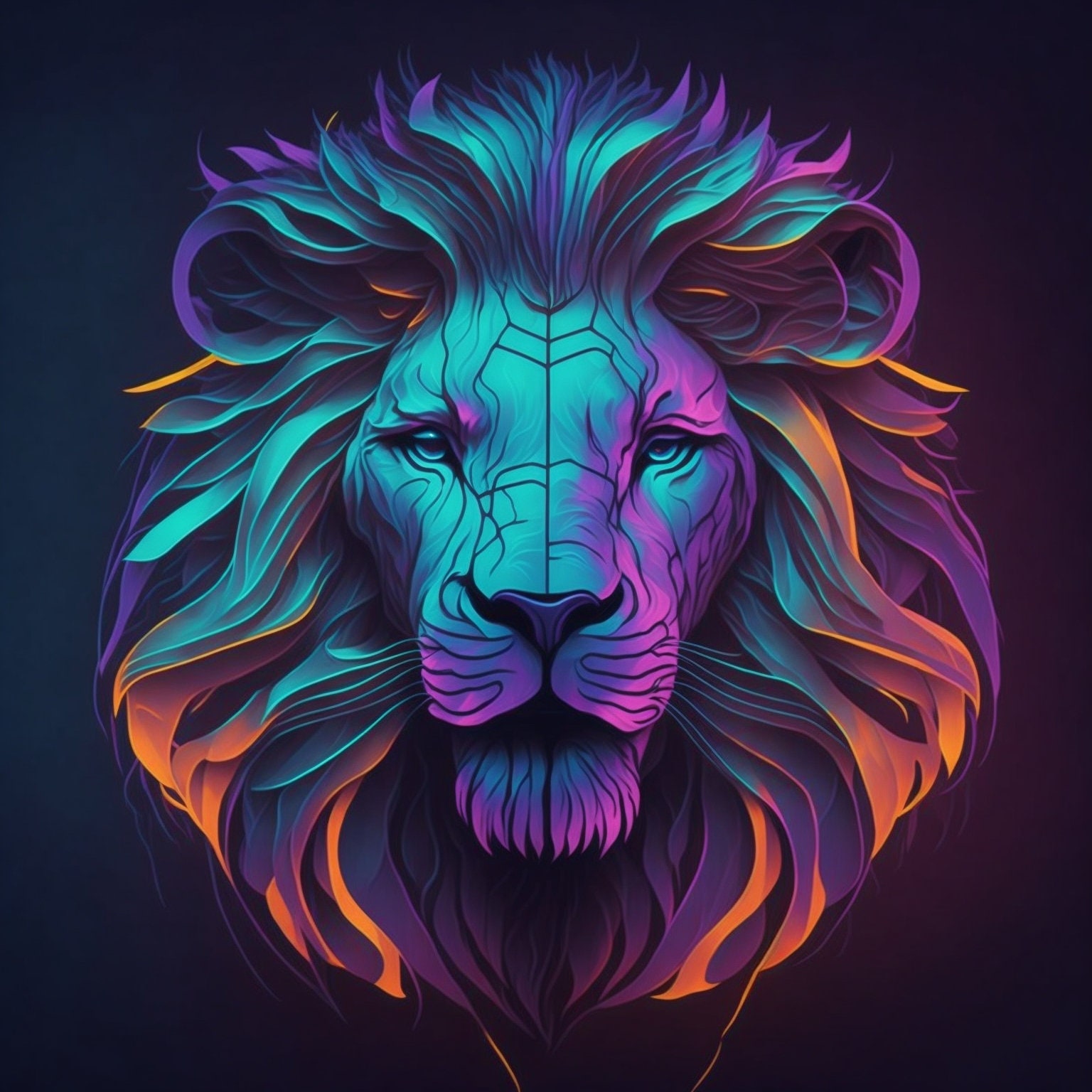 Vibrant Neon Lion Digital Art Unique Svg Png Files For Etsy