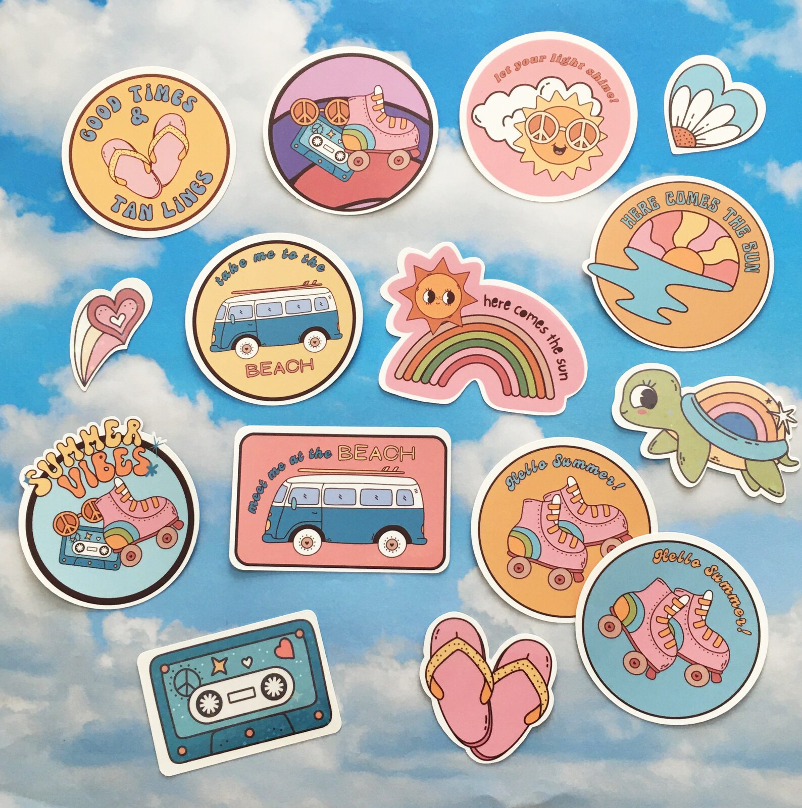 Pack of 15 Retro Summer Stickers, Waterproof Vinyl, Laptop Water Bottle ...