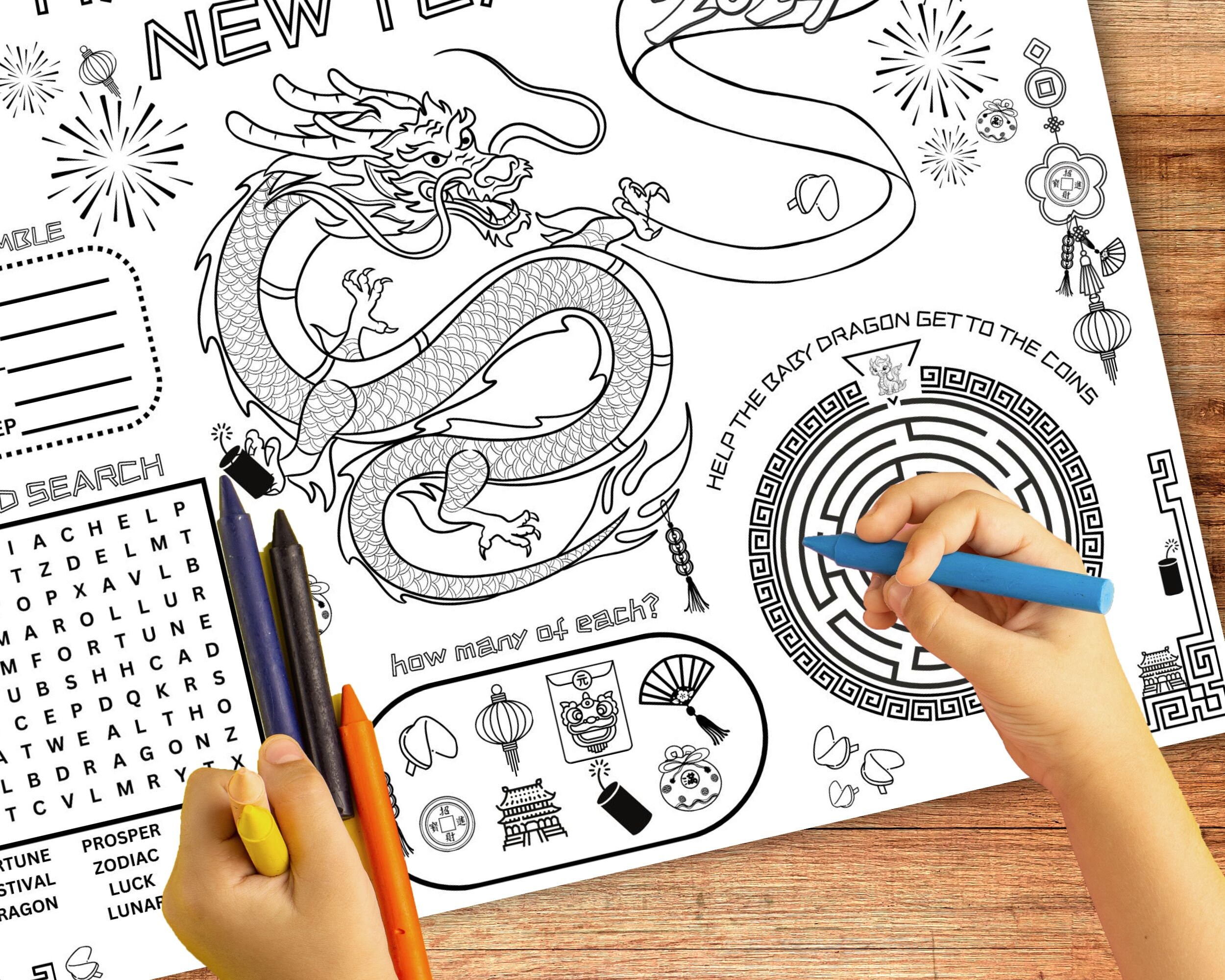 Lunar New Year Activity Coloring Page, Printable Placemat, Year of the ...
