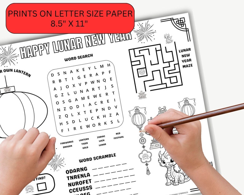 Lunar New Year Activity Coloring Page, Printable Placemat, Year of the ...