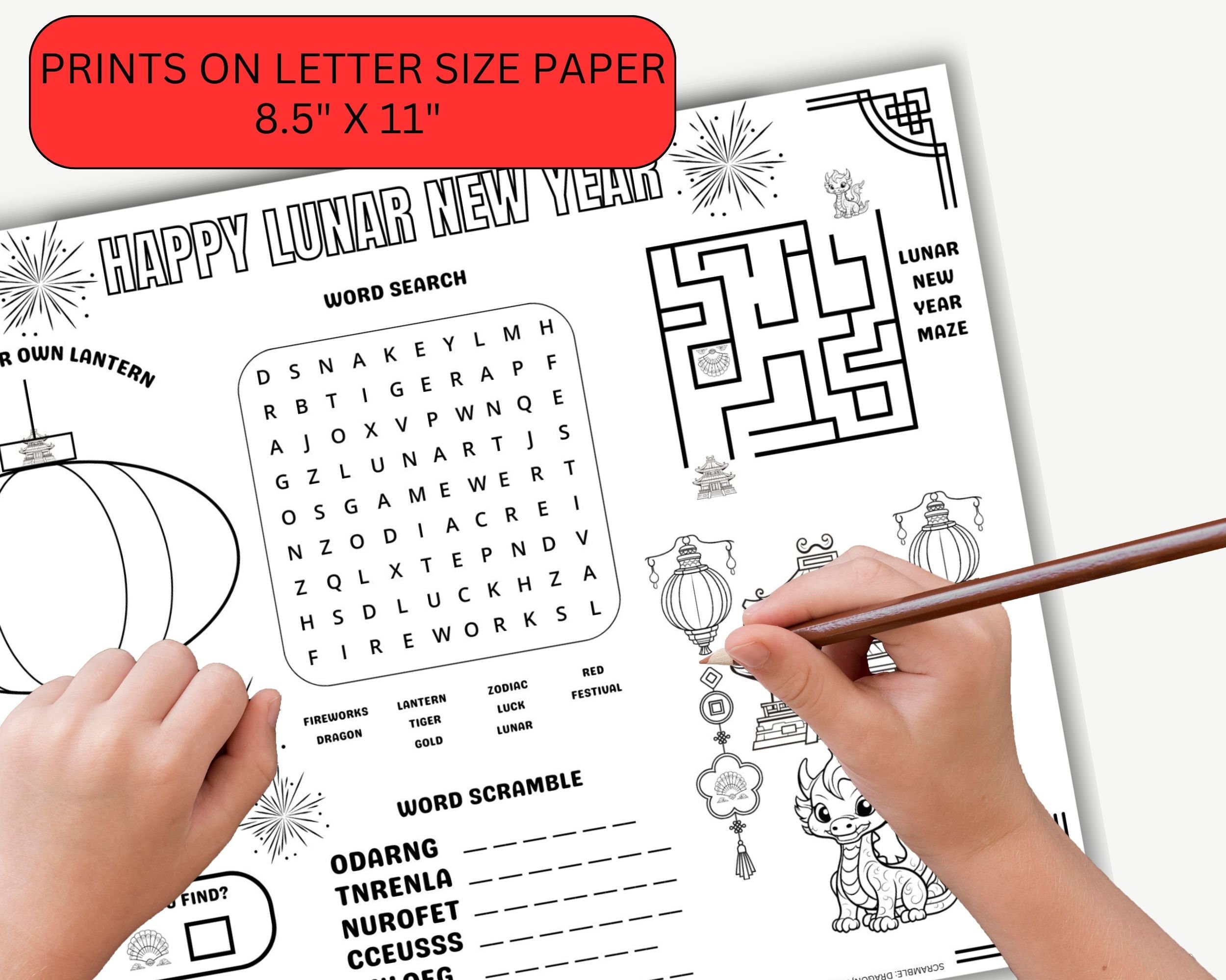 Lunar New Year Activity Coloring Page, Printable Placemat, Year of the ...