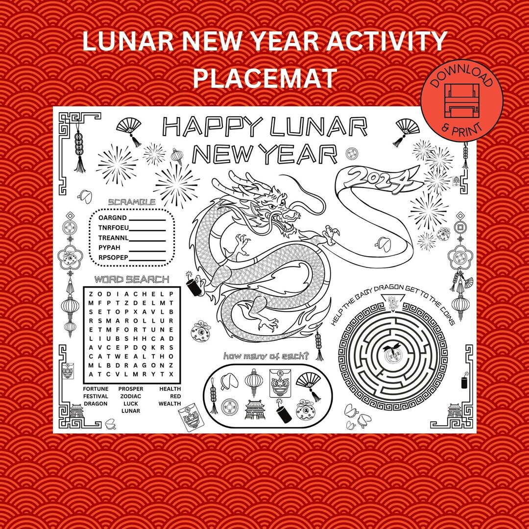 Lunar New Year Activity Coloring Page, Printable Placemat, Year of the ...