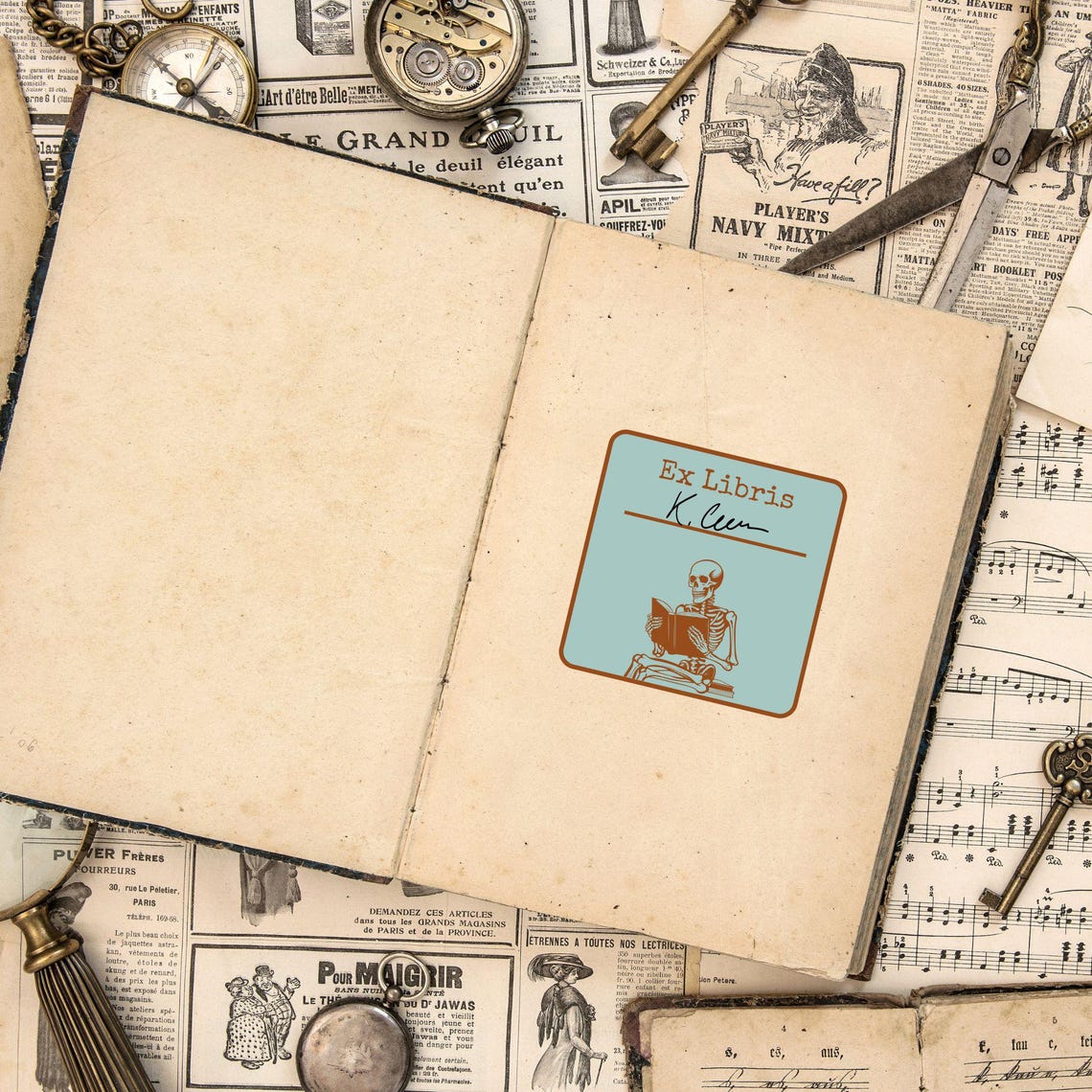 Book Plates, Name Tags for Books, Skeleton, From the Library Of, Book ...