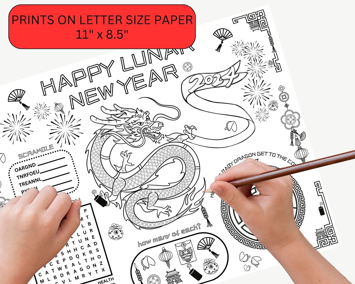 Lunar New Year Activity Coloring Page, Printable Placemat, Year of the ...