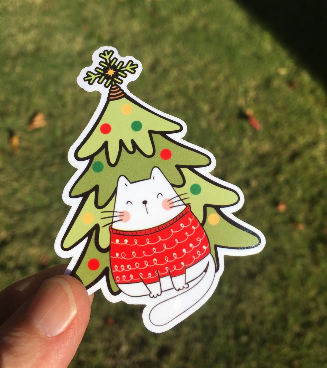 Meowy Christmas Kitty Sticker, Water Bottle Laptop Decal, Waterproof ...