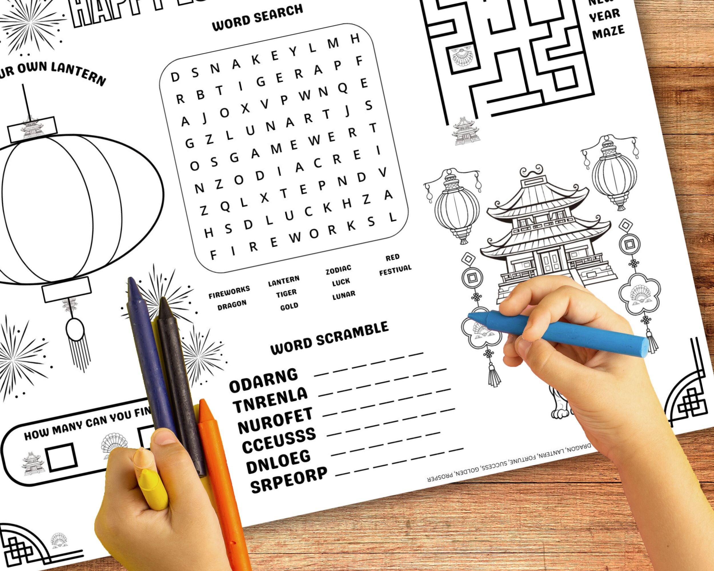 Lunar New Year Activity Coloring Page, Printable Placemat, Year of the ...