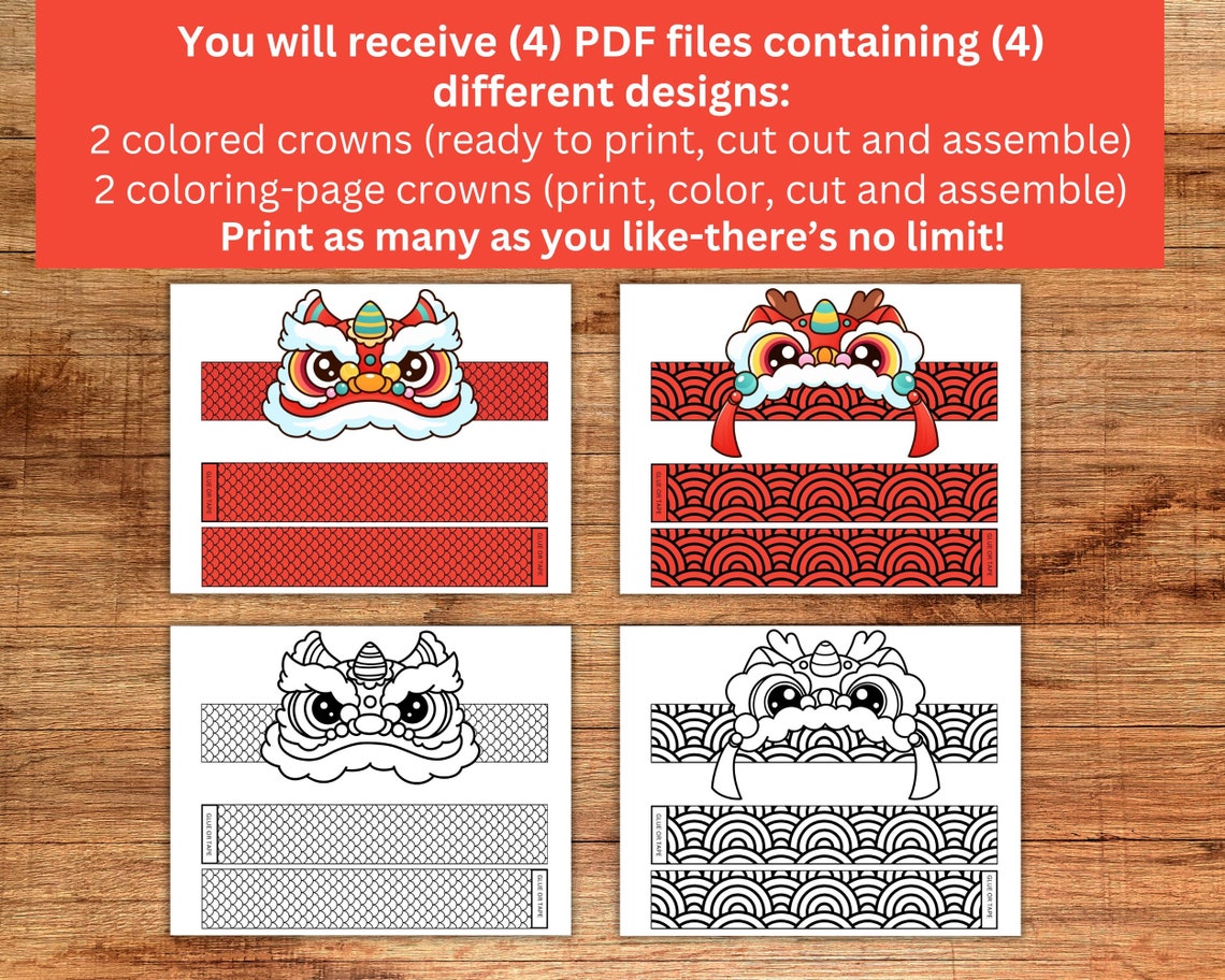 Lunar New Year Crown, Chinese Lion Dance Paper Hat, Fun Kids Activity ...