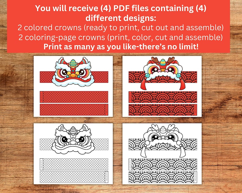 Lunar New Year Crown, Chinese Lion Dance Paper Hat, Fun Kids Activity ...