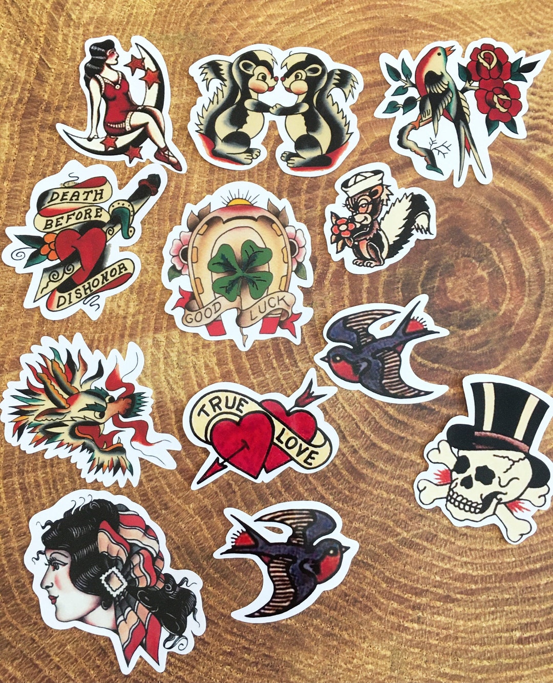 Pack of 12 Vintage Tattoo Stickers, Waterproof Vinyl, Water Bottle ...