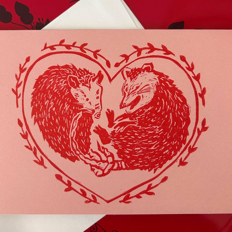 Valentine's Day Linocut - Etsy