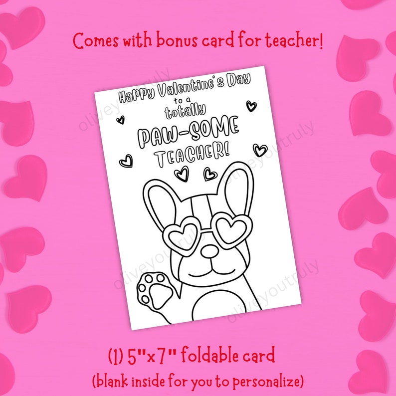 Coloring Valentine's Day Cards, Printable Classroom Cards for Kids, Dog ...