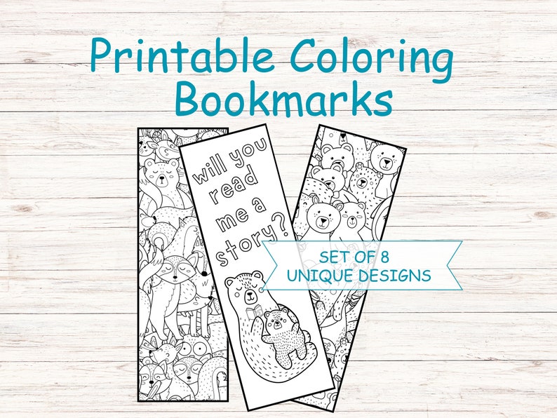 Printable Coloring Bookmarks, Set of 8, Cute Forest Woodland Animals ...