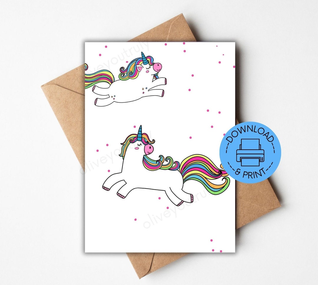 Fun Unicorn Card, Printable Multi-purpose, All Occasion, Rainbow ...