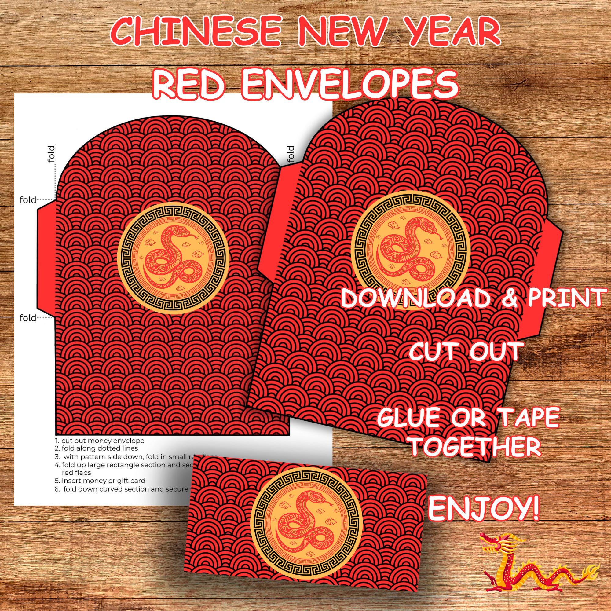 Printable Red Envelopes, Chinese New Year, Lunar 2025, Year of the ...