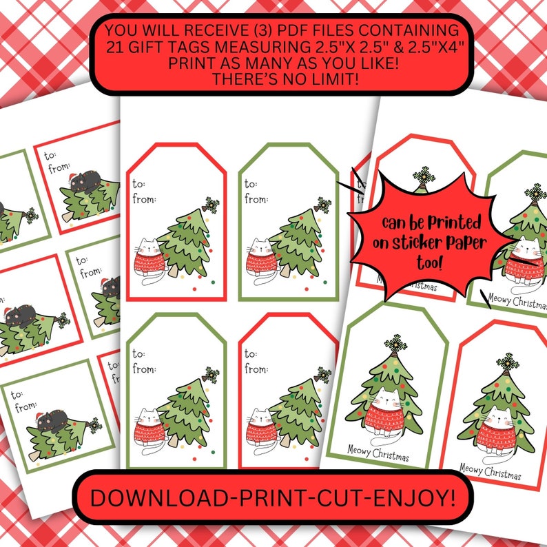 Instant Download Christmas Tags, Meowy Christmas Party Favor, Holiday ...