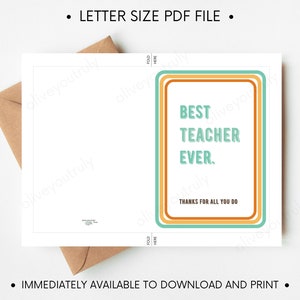 Teacher Thank You Card / Teacher Appreciation / Printable Thank You ...