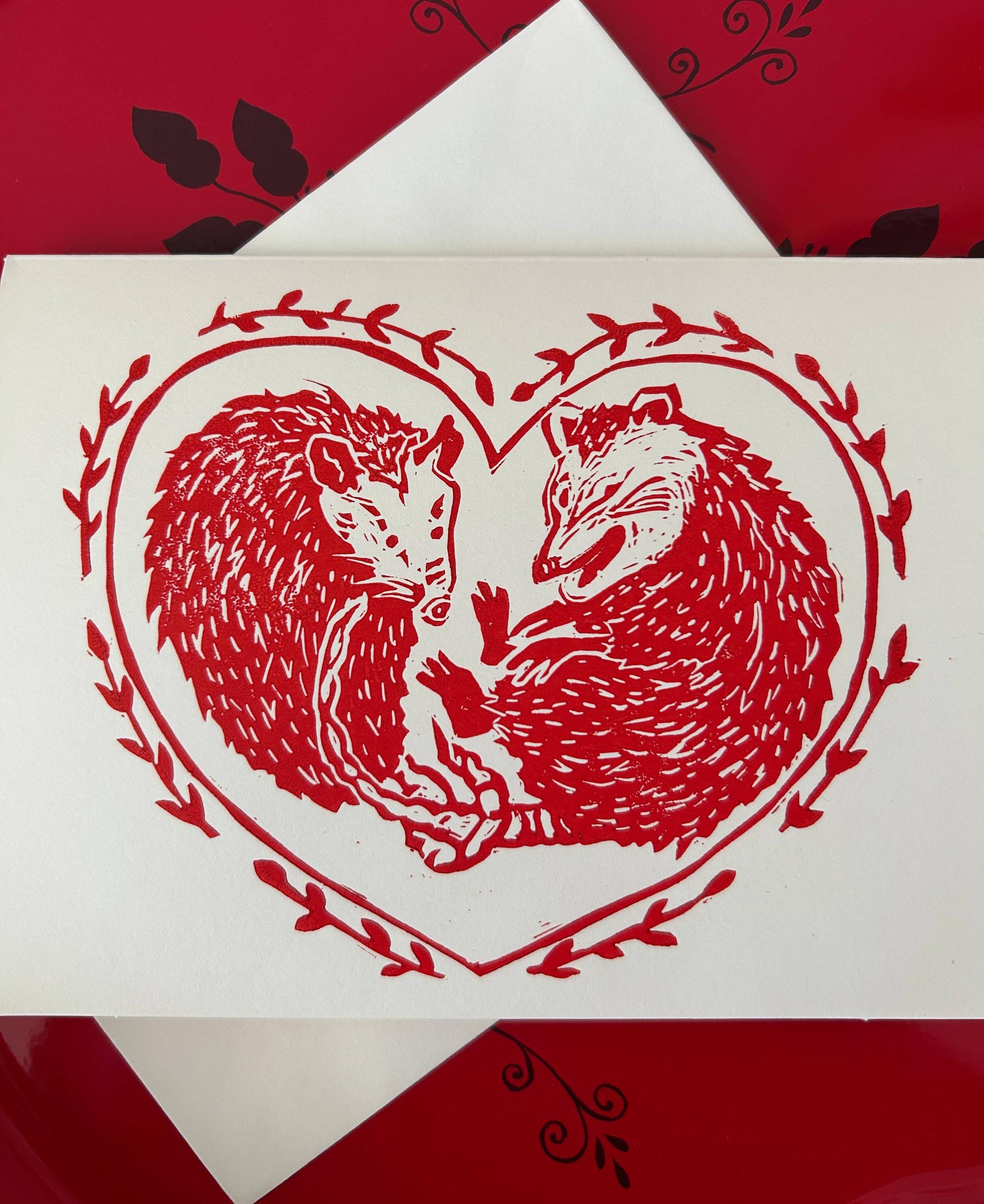 Handmade Possum Love Card, Linocut Valentine, Original Artwork, Awesome ...