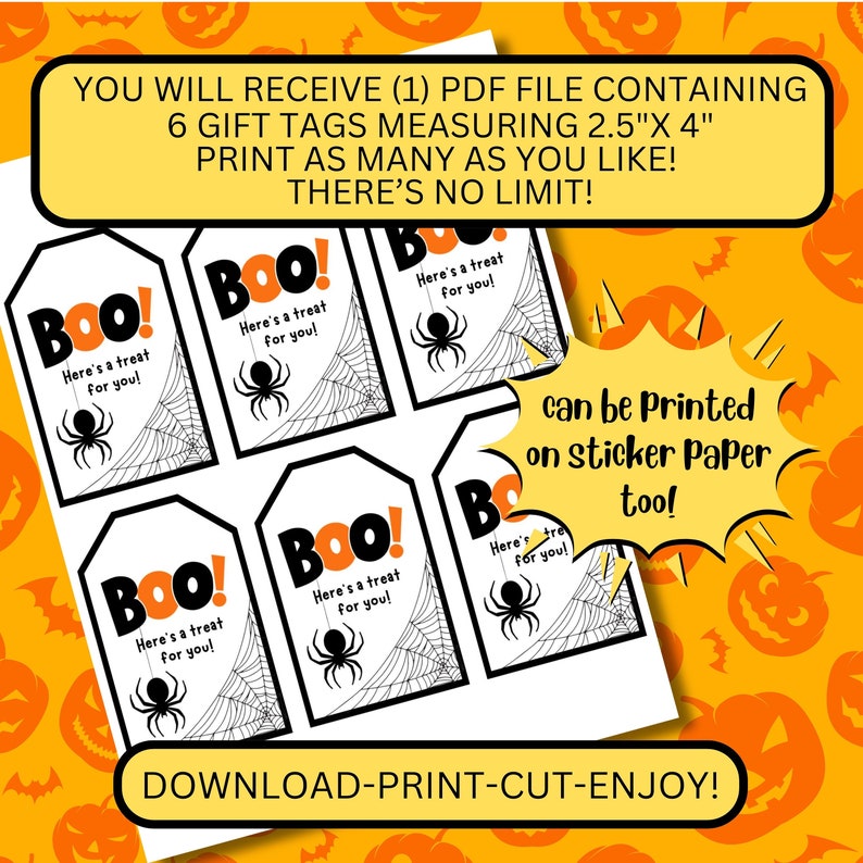 Instant Download Halloween Tags, Boo Party Favor, Treat Tags, Gift Tags ...