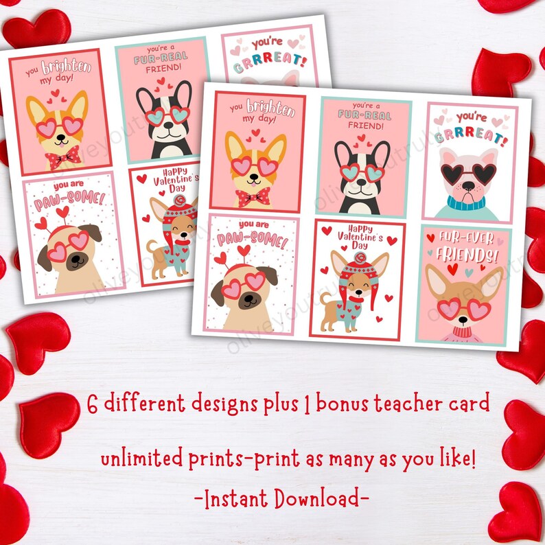 Printable Dog Valentine's Day Cards, Classroom Cards for Kids, Gift ...