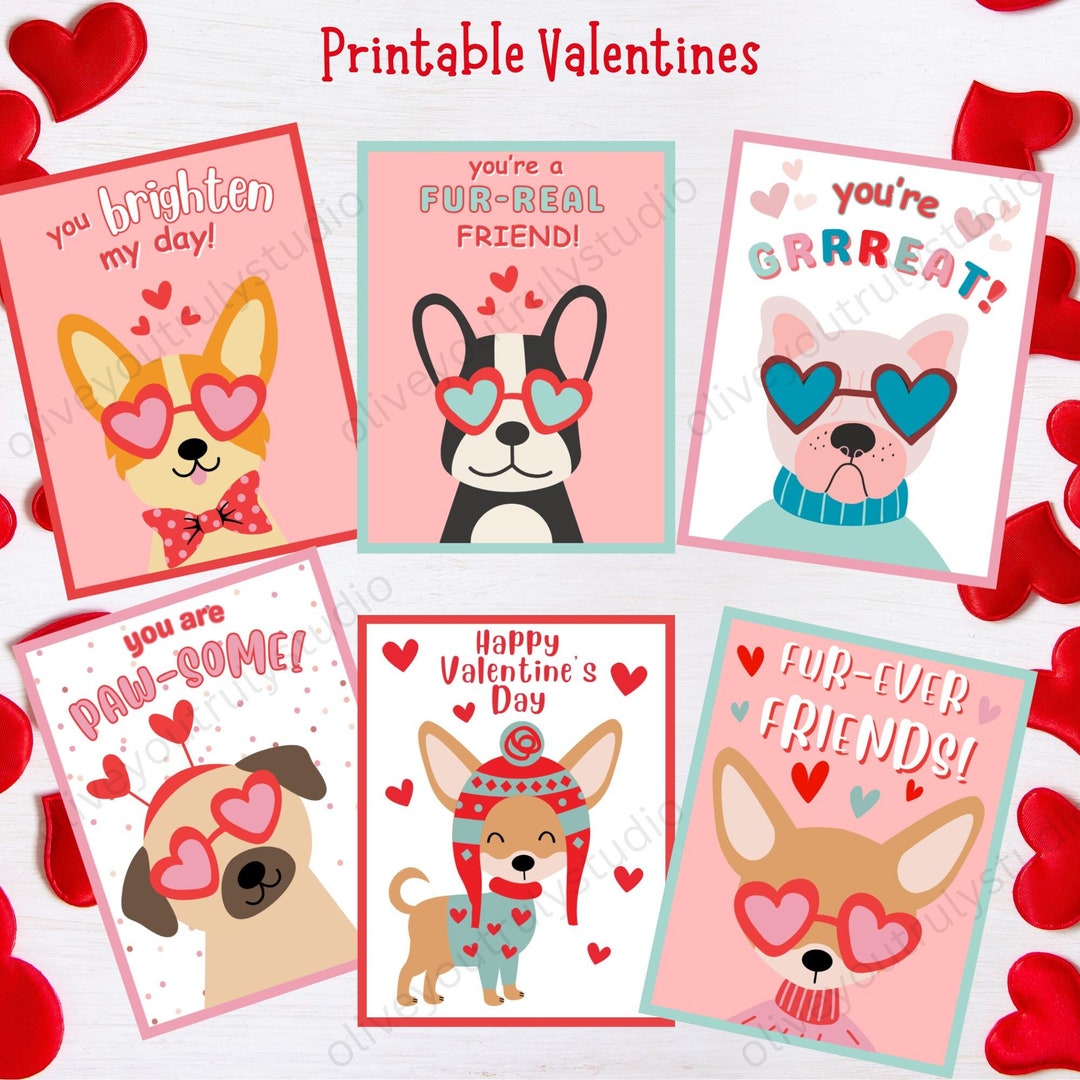 Printable Dog Valentine's Day Cards, Classroom Cards for Kids, Gift ...