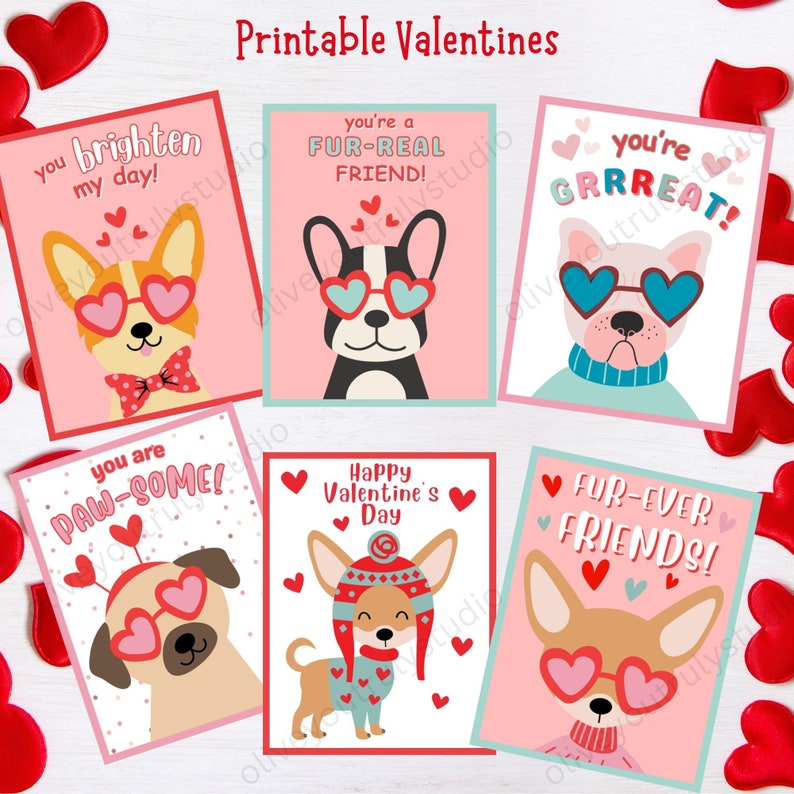Printable Dog Valentine's Day Cards, Classroom Cards for Kids, Gift ...