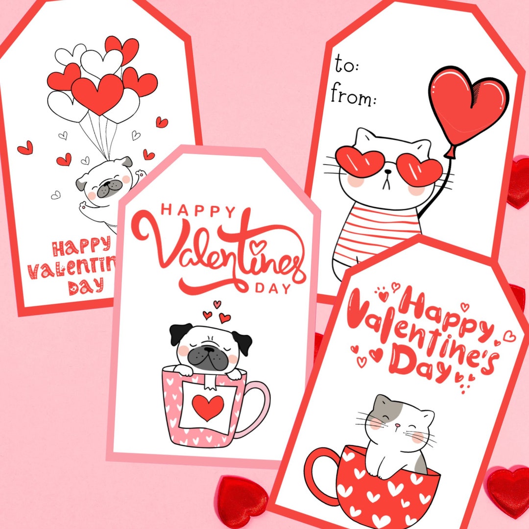 Valentine's Day Gift Tags, Cute Kawaii Party Favor, Instant Download ...