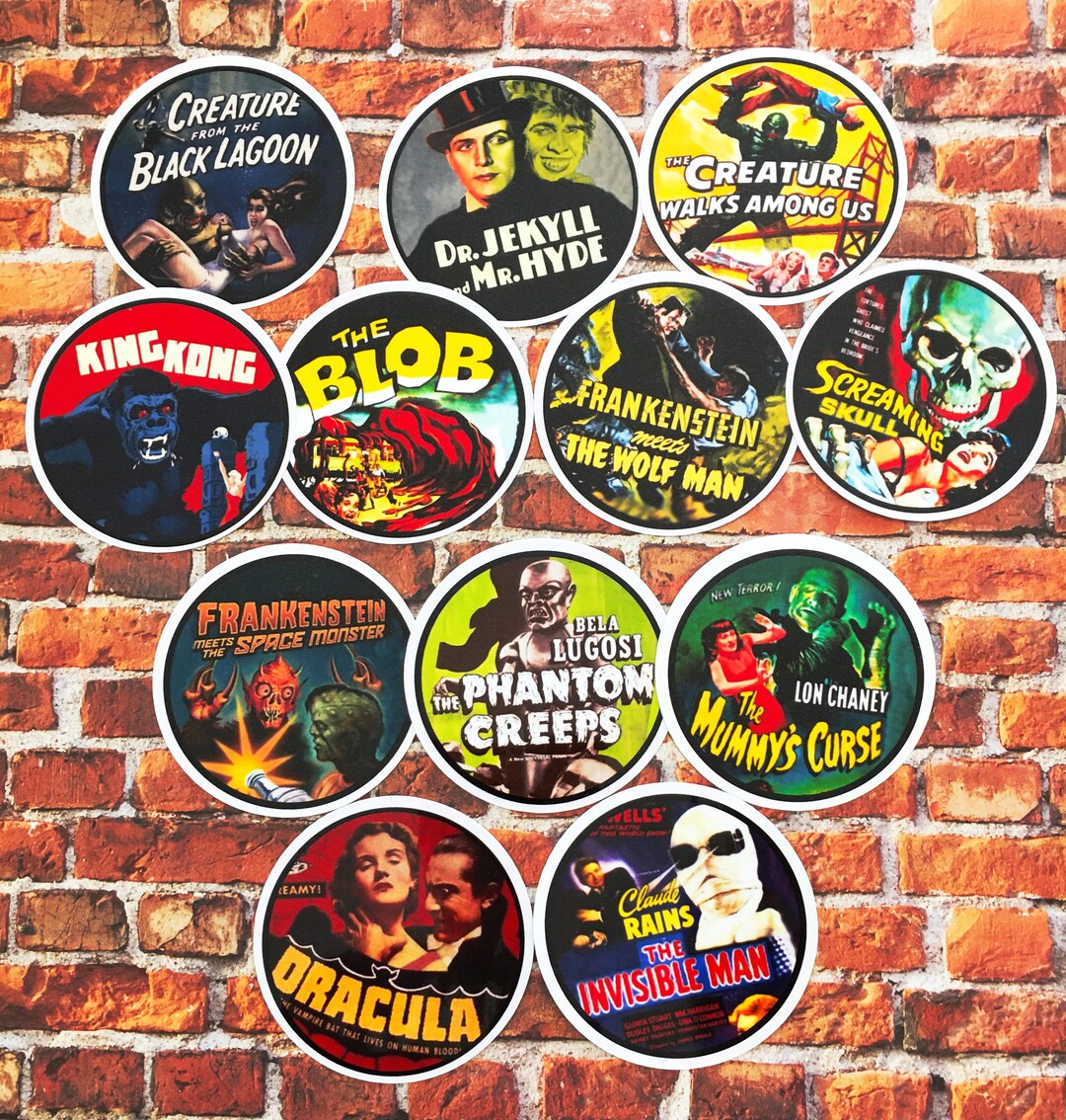 Pack of 12 Vintage Horror Movie Stickers, Waterproof Vinyl, Water ...
