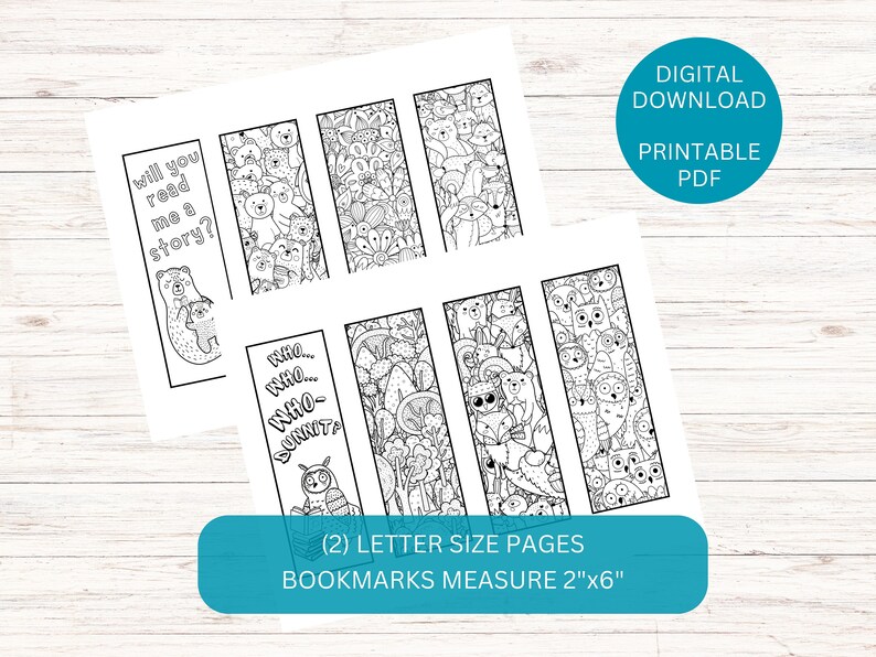 Printable Coloring Bookmarks Set of 8 Cute Forest Woodland - Etsy