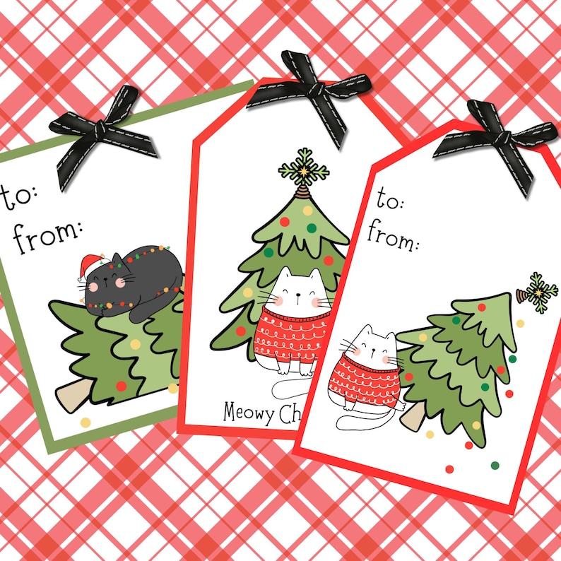 Instant Download Christmas Tags, Meowy Christmas Party Favor, Holiday ...