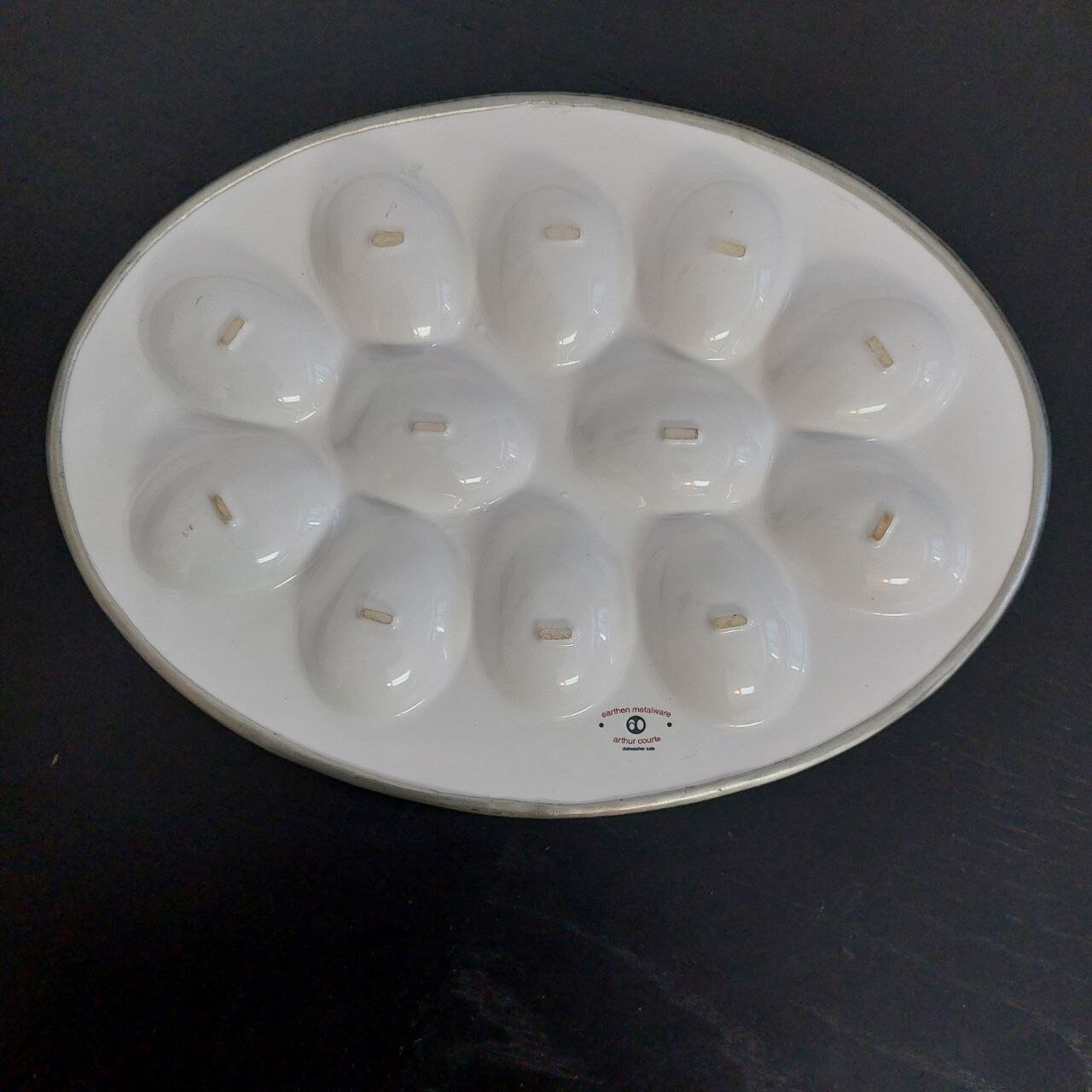 RARE Arthur Court Earthen Metalware Deviled Egg Plate, Pewter Trimmed ...