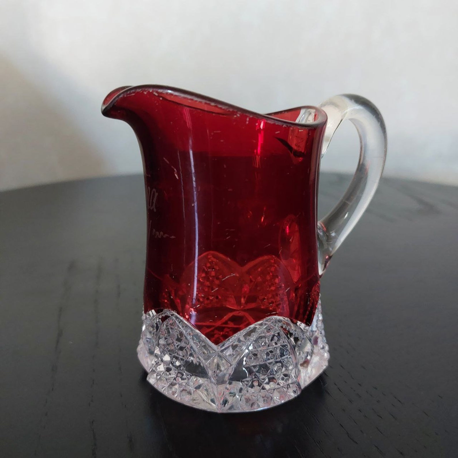 Antique Glass Ruby Red Flash Etched Cream Pitcher 'anna 1901' Cathedral ...