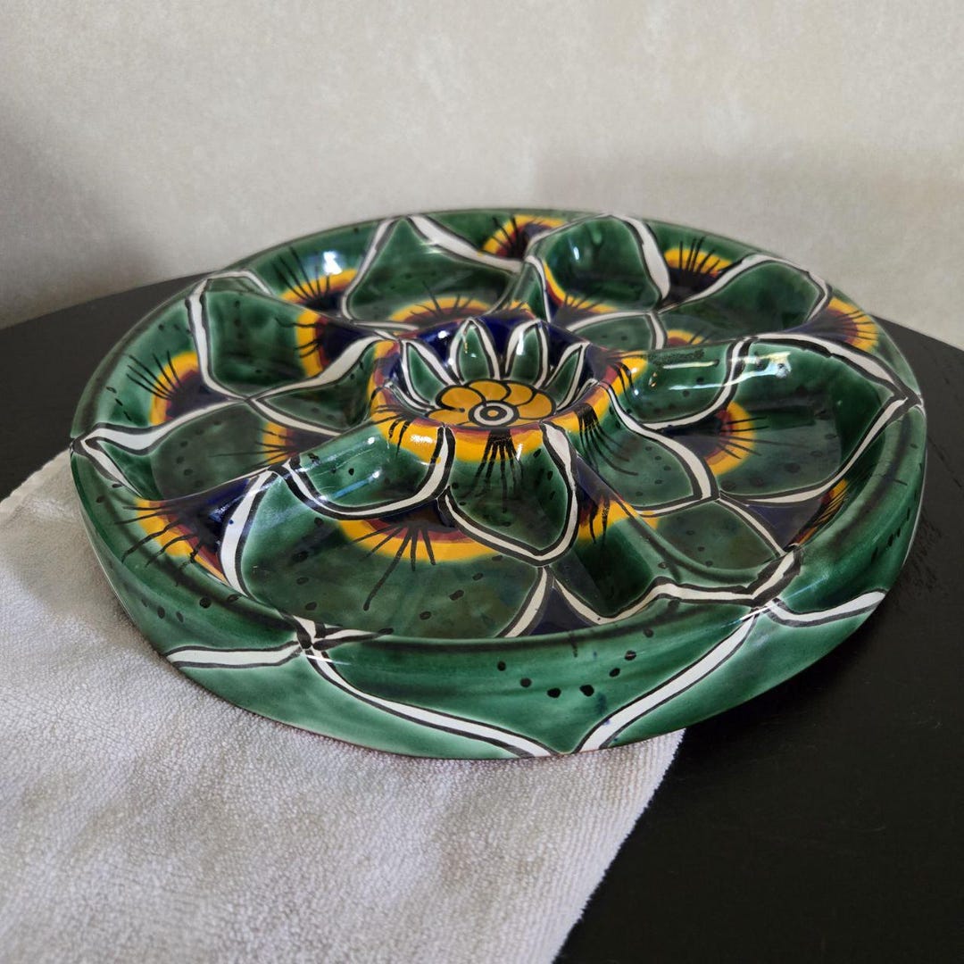 Talavera Round Divided Tray Party Platter, Lead Free Hand Painted ...