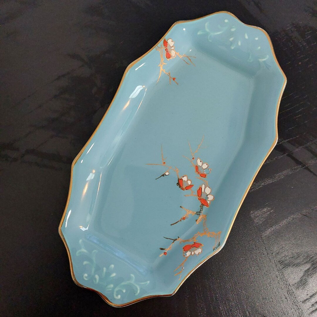 Old Foley James Kent "capri" 5393 Tray; Turquoise, Hand Painted White ...