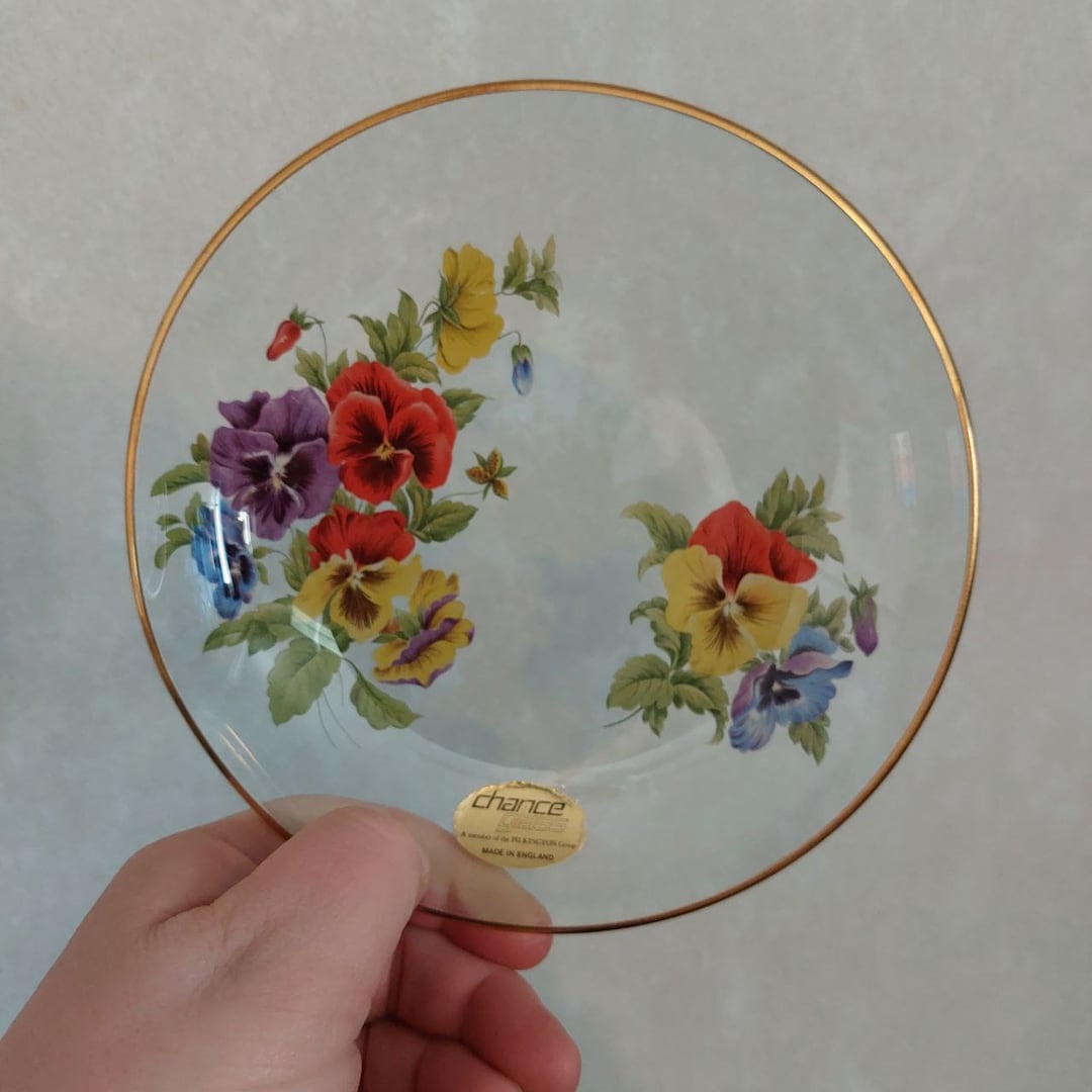 Vintage Pilkington 'chance Glass' Shallow Bowl Dish With Pansies and ...