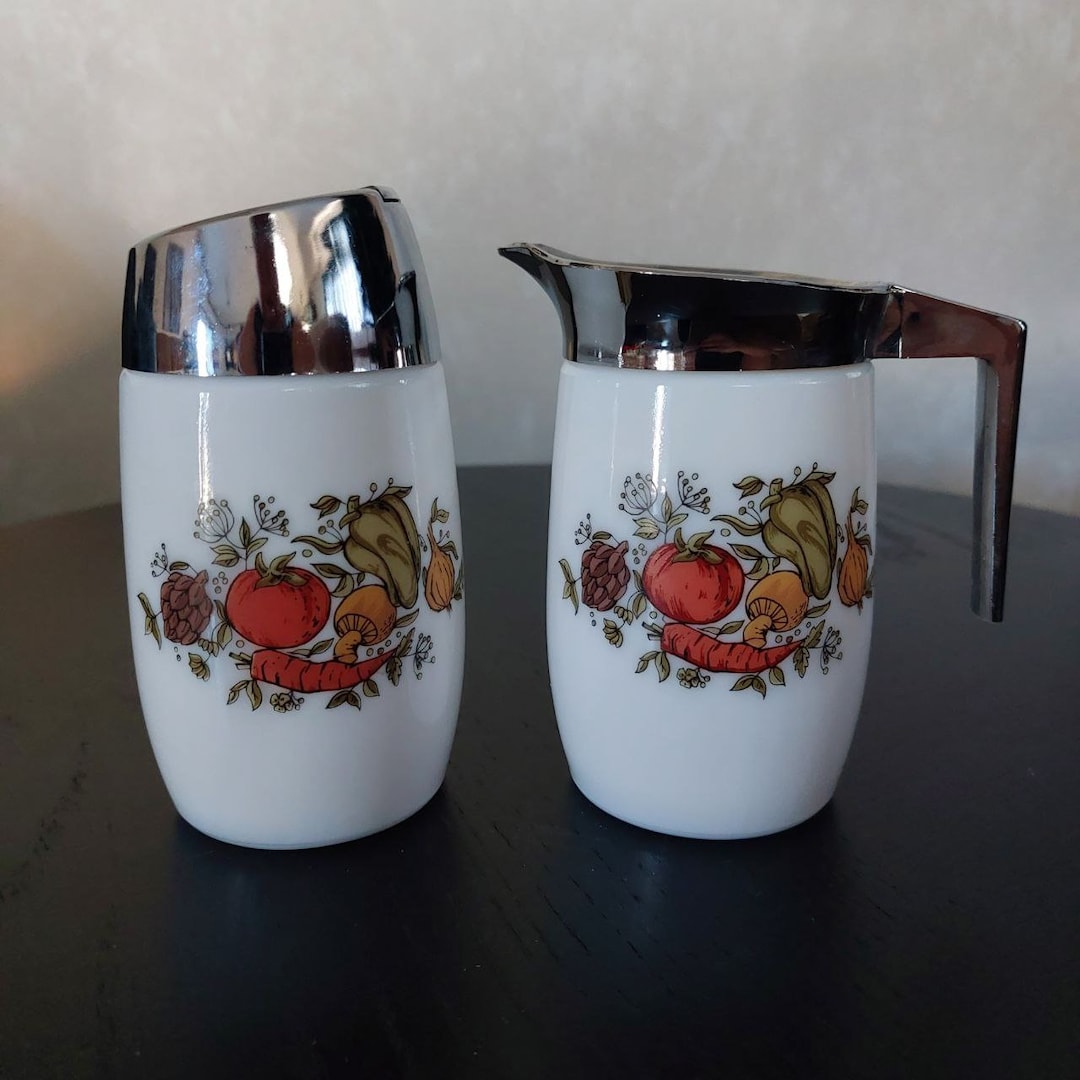 Corningware Spice of Life Pattern Creamer and Sugar Dispenser Milk ...