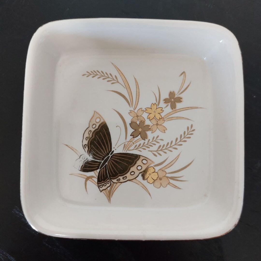 Otagiri Cho Cho Japan Trinket Dish: Butterfly Flowers, Gold Accents - Etsy