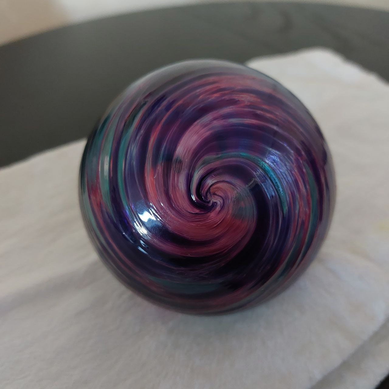 Vintage Hand Blown Art Glass Large Decorative Ornament Orb Purple/blue ...