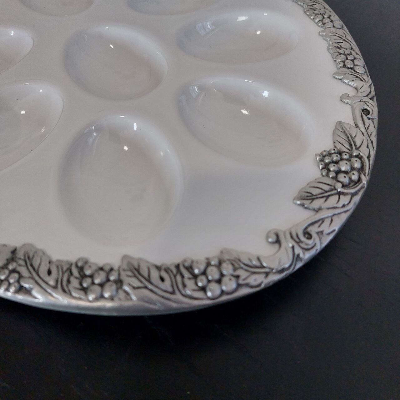 RARE Arthur Court Earthen Metalware Deviled Egg Plate, Pewter Trimmed ...