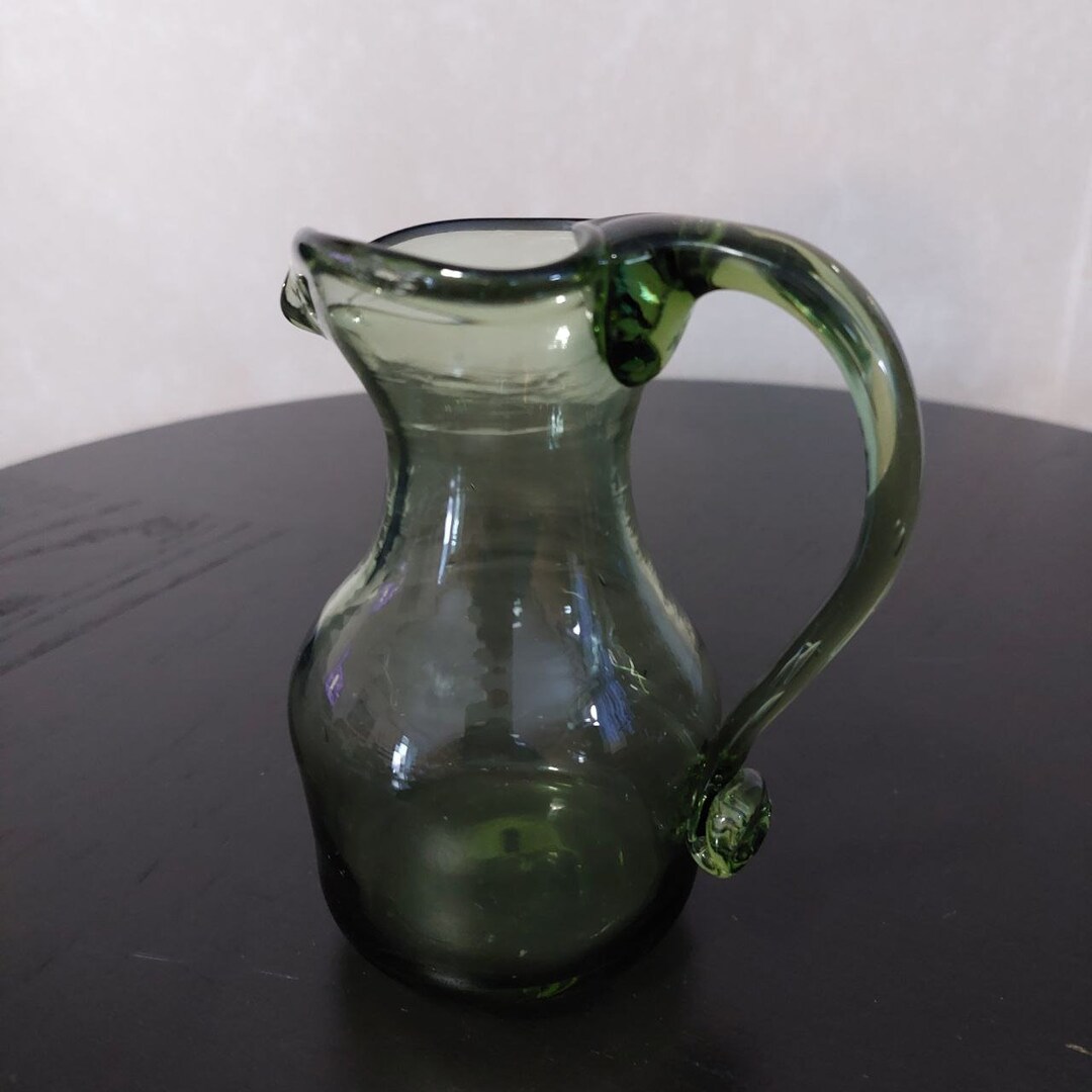 Jamestown Glass Handblown Green Pitcher, Vintage Original Heart Shaped ...