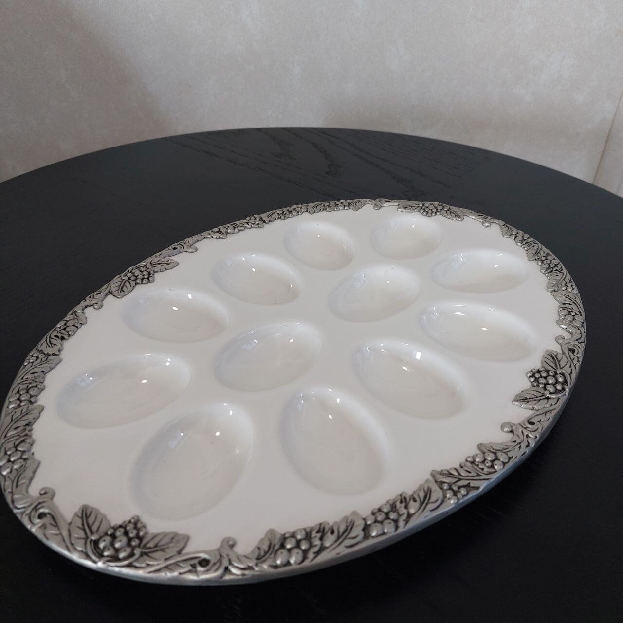 RARE Arthur Court Earthen Metalware Deviled Egg Plate, Pewter Trimmed ...