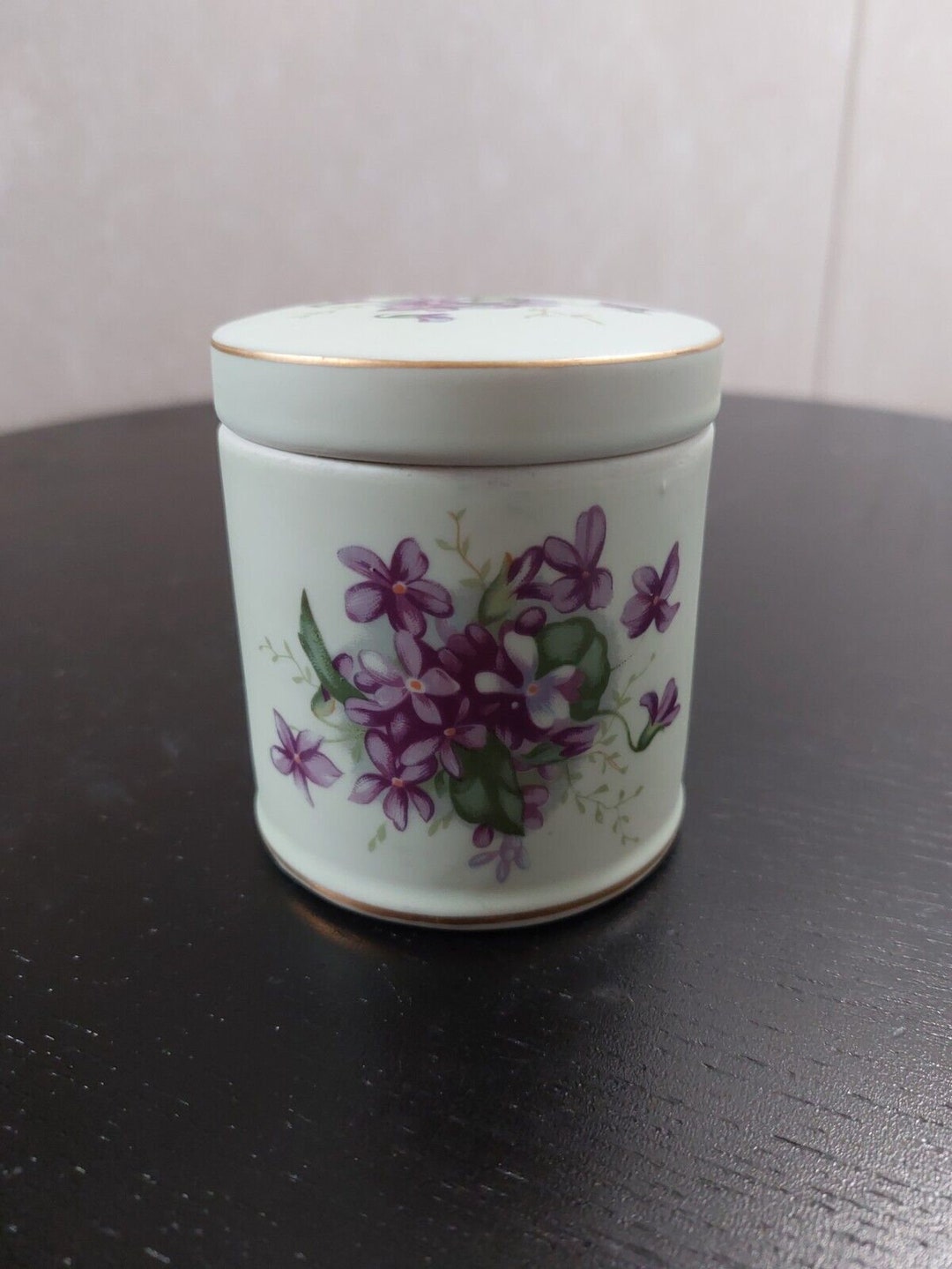 Porcelain Jar Lidded Handpainted Violets Mint Green - Etsy